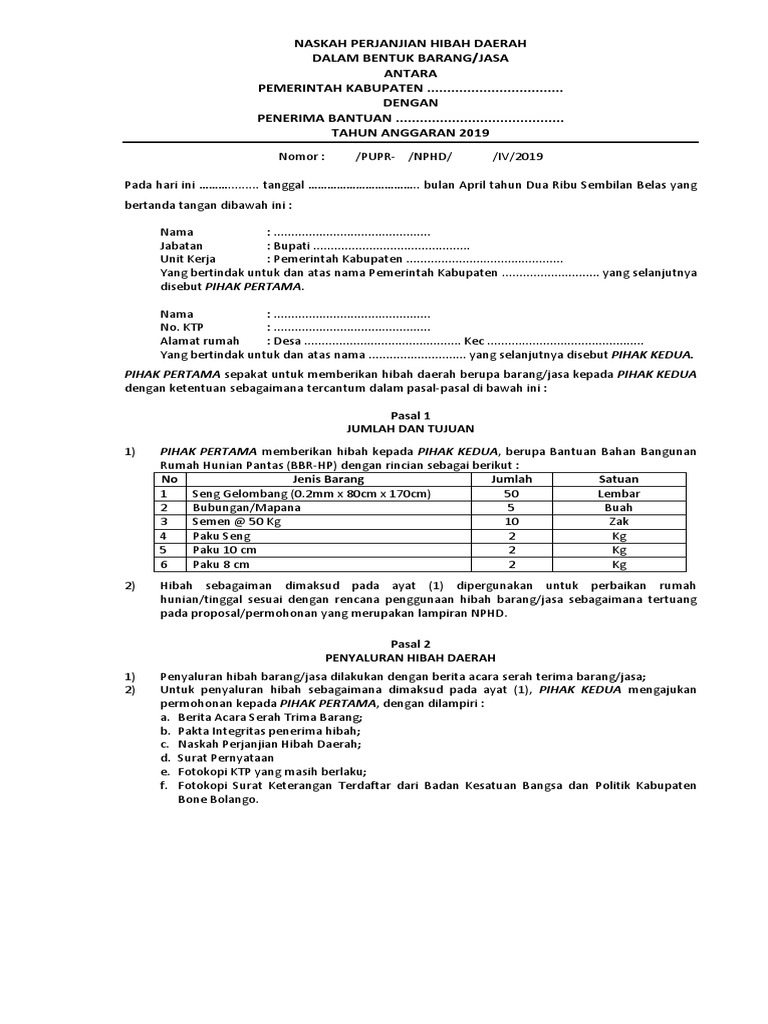 Naskah Perjanjian Hibah Daerah | PDF
