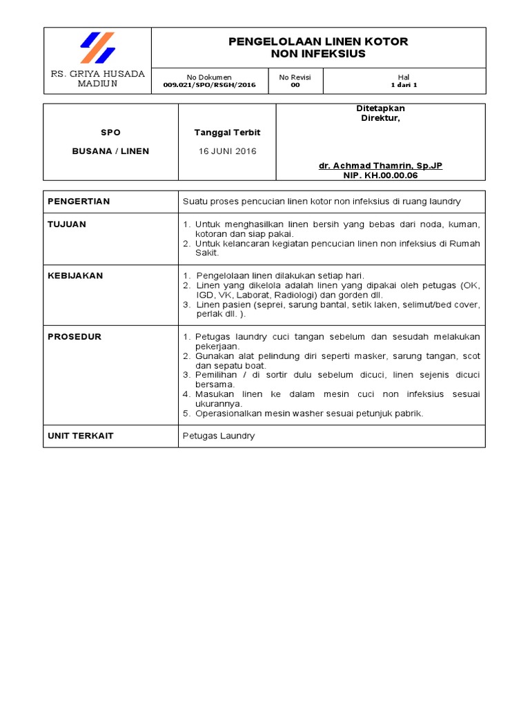 Sop Linen Non Infeksius | PDF