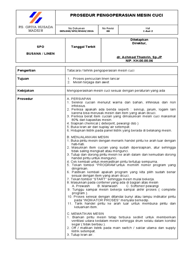 Sop Mesin Cuci | PDF