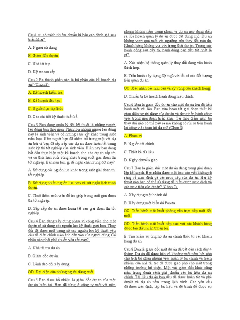 Trac Nghiem Quan Ly Du An | PDF