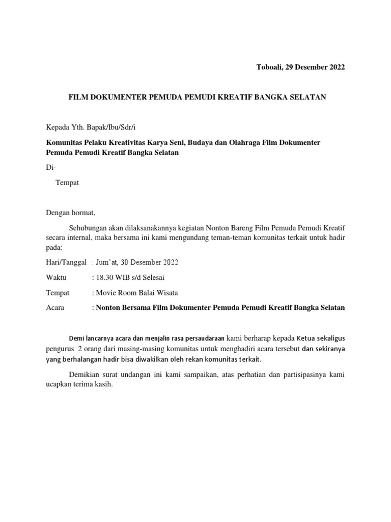 Surat Undangan Pemuda Pemudi Kreatif Basel | PDF