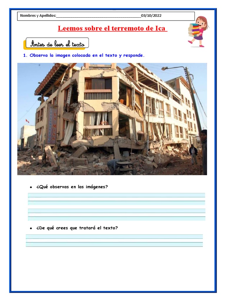 Lectura - El Terremoto de Ica. Cuarto Grado | PDF | Temblores ...