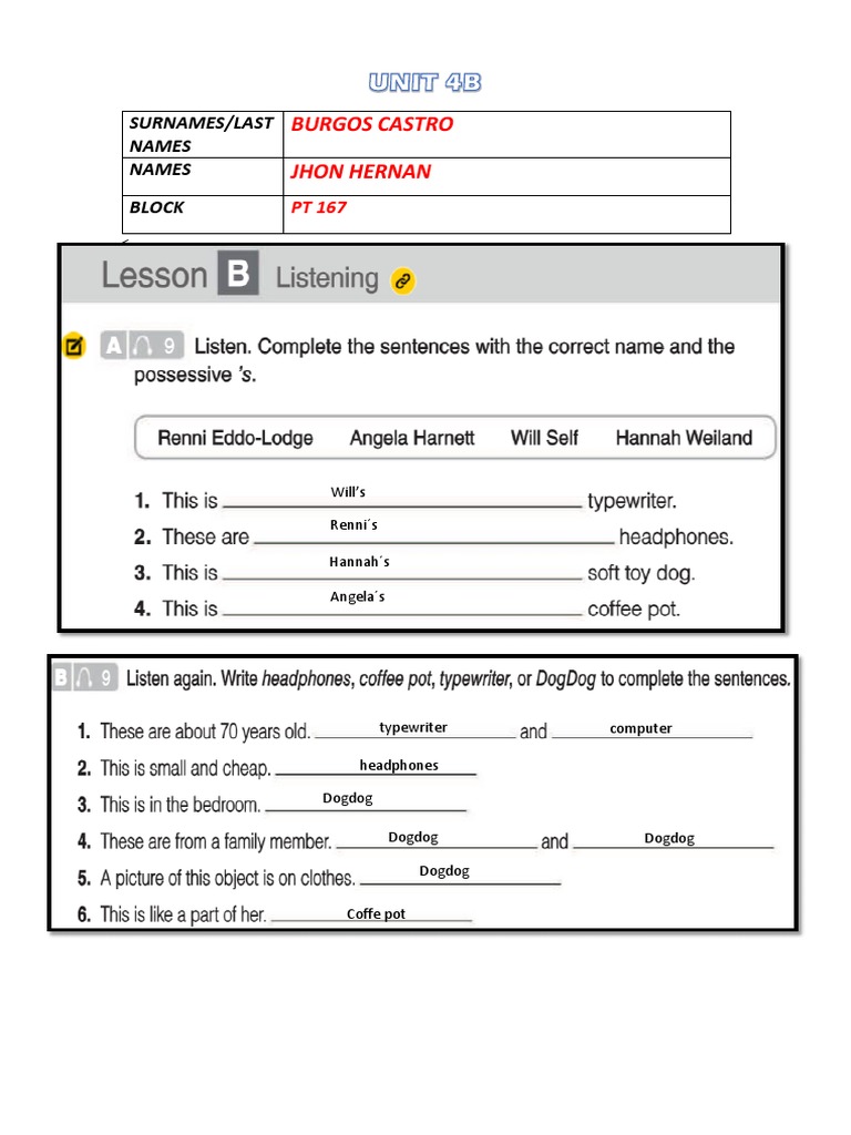 Workbook Unit 4 Lesson B | PDF