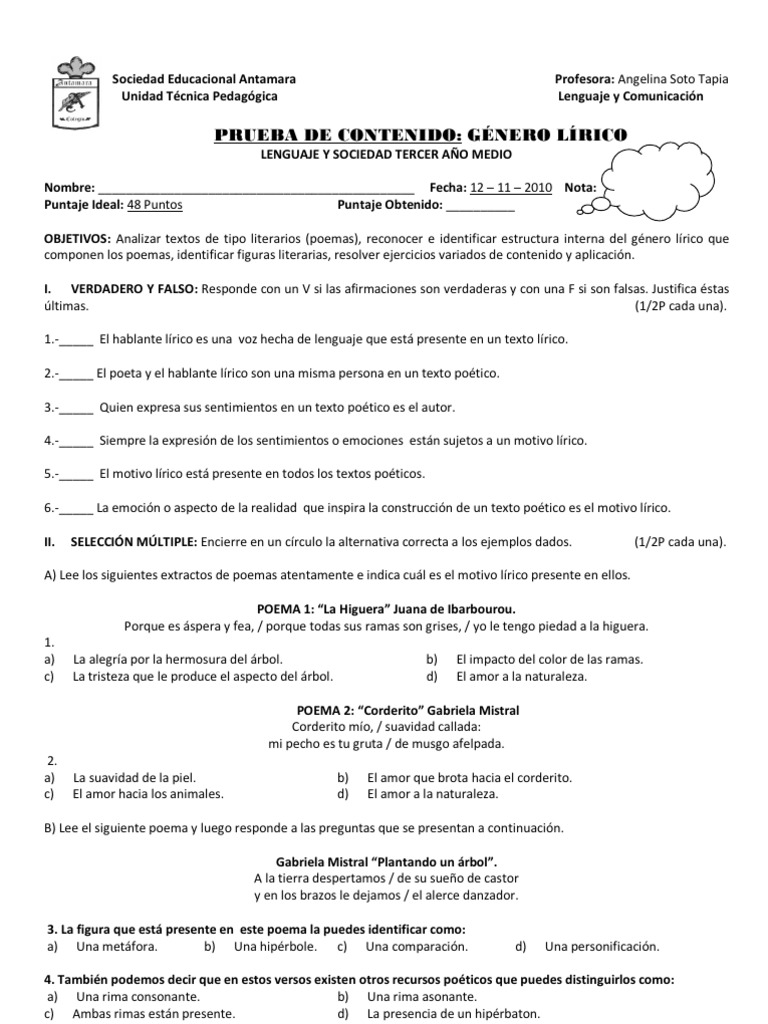 prueba género lírico electivo tercero