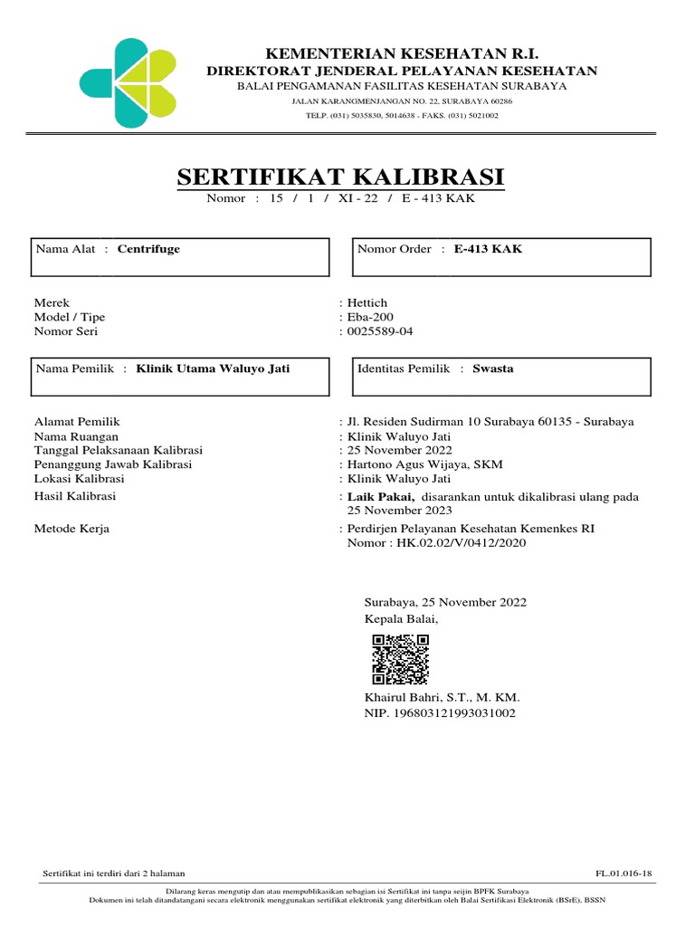 Hasil Kalibrasi Centrifuge Eba-200 | PDF