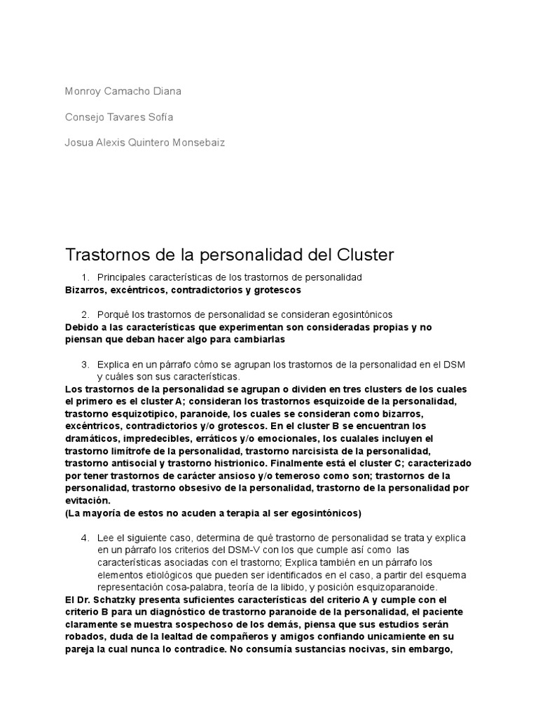 Trastornos de La Personalidad Del Cluster | PDF | Manual Diagnóstico y ...