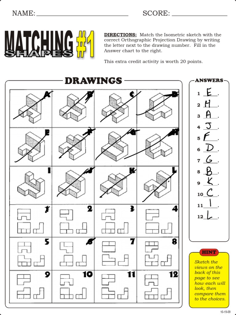 Multi View Worksheet 1,2, and 3 | PDF | Infographics | Technical Drawing