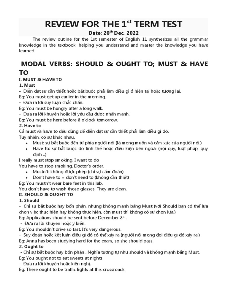 REVIEW FOR THE 1st TERM TEST | PDF