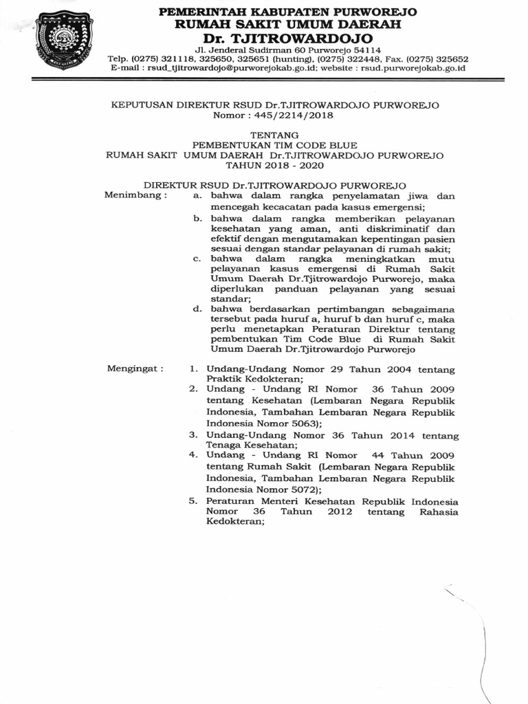SK Pembentukan Tim Code Blue Tahun 2018 | PDF