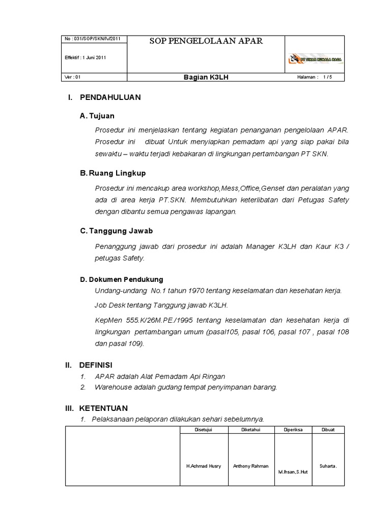 K3LH 03.SOP-Pengelolaan APAR | PDF