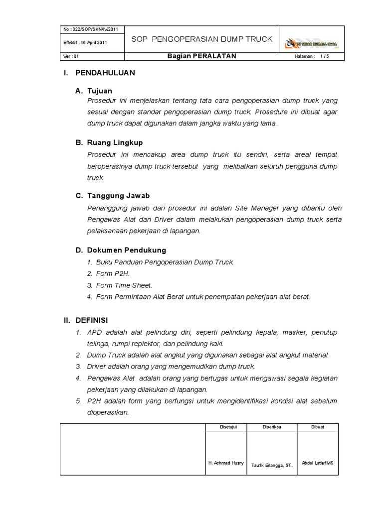 Sop - Dump Truck | PDF