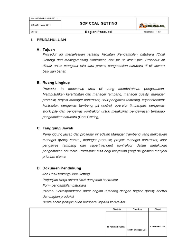 SOP Pengambilan Batubara | PDF