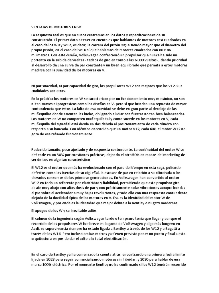 Ventajas de Motores en W | PDF | Transporte | Ingeniería de Transporte