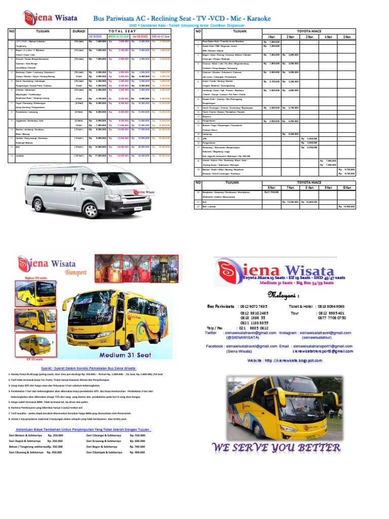 Siena Wisata Bus Price List New-1 | PDF