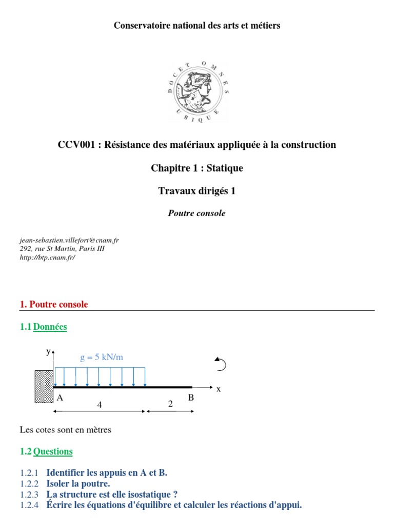 CCV001 01 Statique TD01 2010B | PDF | Mécanique | Mécanique newtonienne