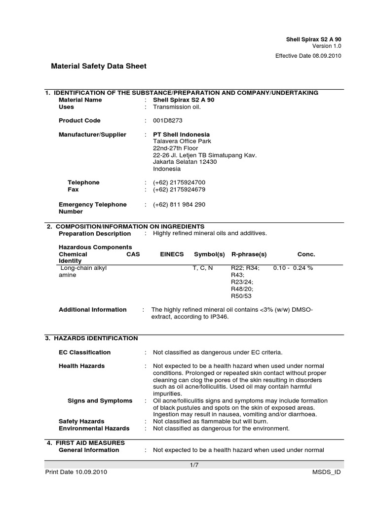 MSDS Shell Spirax S2 A90_080811 | PDF | Personal Protective Equipment ...