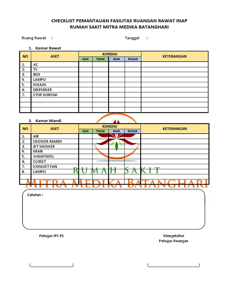 Checklist Perawatan Ruangan Rawat Inap | PDF