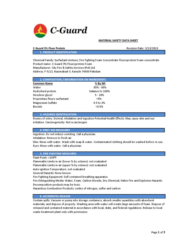 Msds FP 3% Cguard | PDF | Dangerous Goods | Occupational Safety And Health