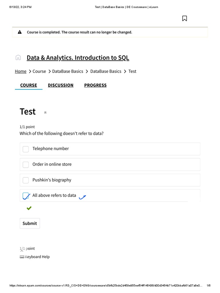 Test - DataBase Basics - DE Courseware - Elearn | PDF | Databases ... Test - DataBase Basics - DE Courseware - Elearn | PDF | Databases ...
