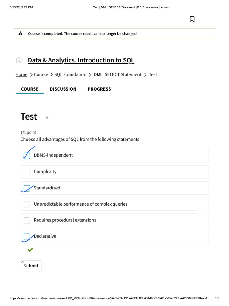 Test - DML - SELECT Statement - DE Courseware - Elearn | PDF | Sql ...