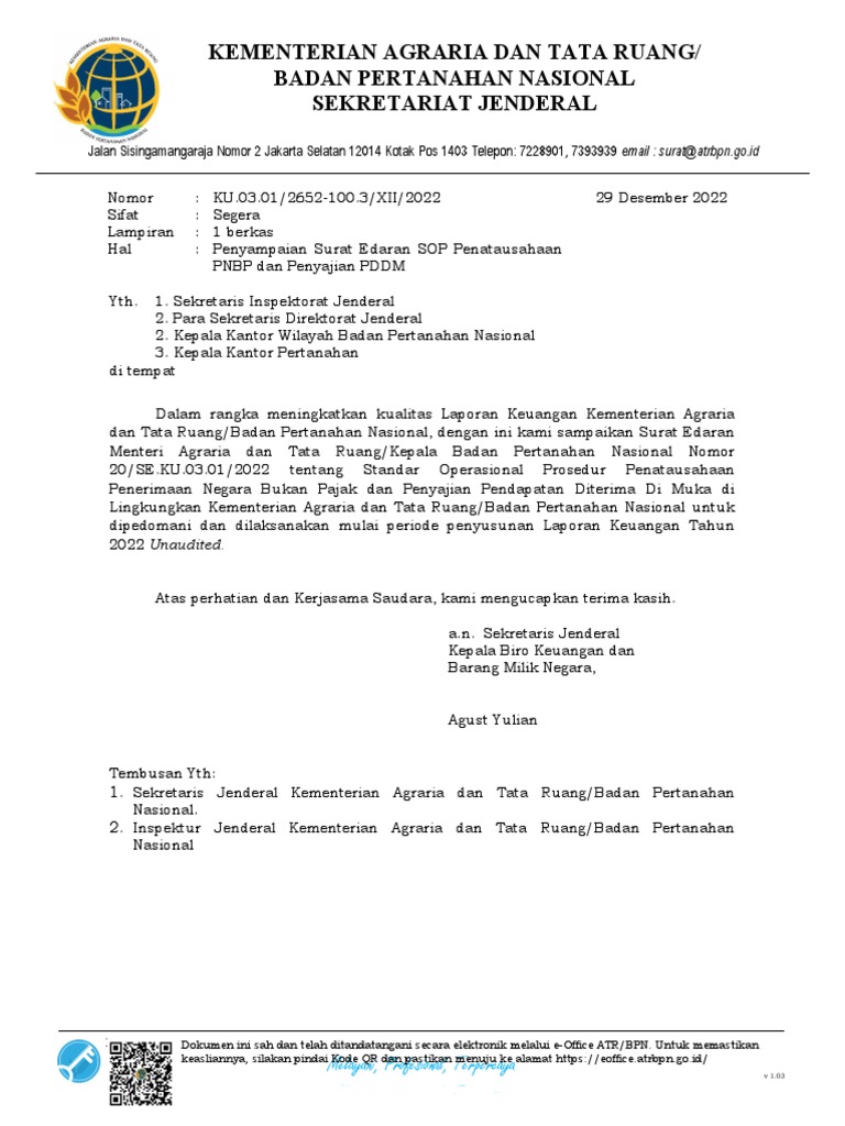 S-2652 (Penyampaian Se Sop PNBP Dan PDDM) | PDF