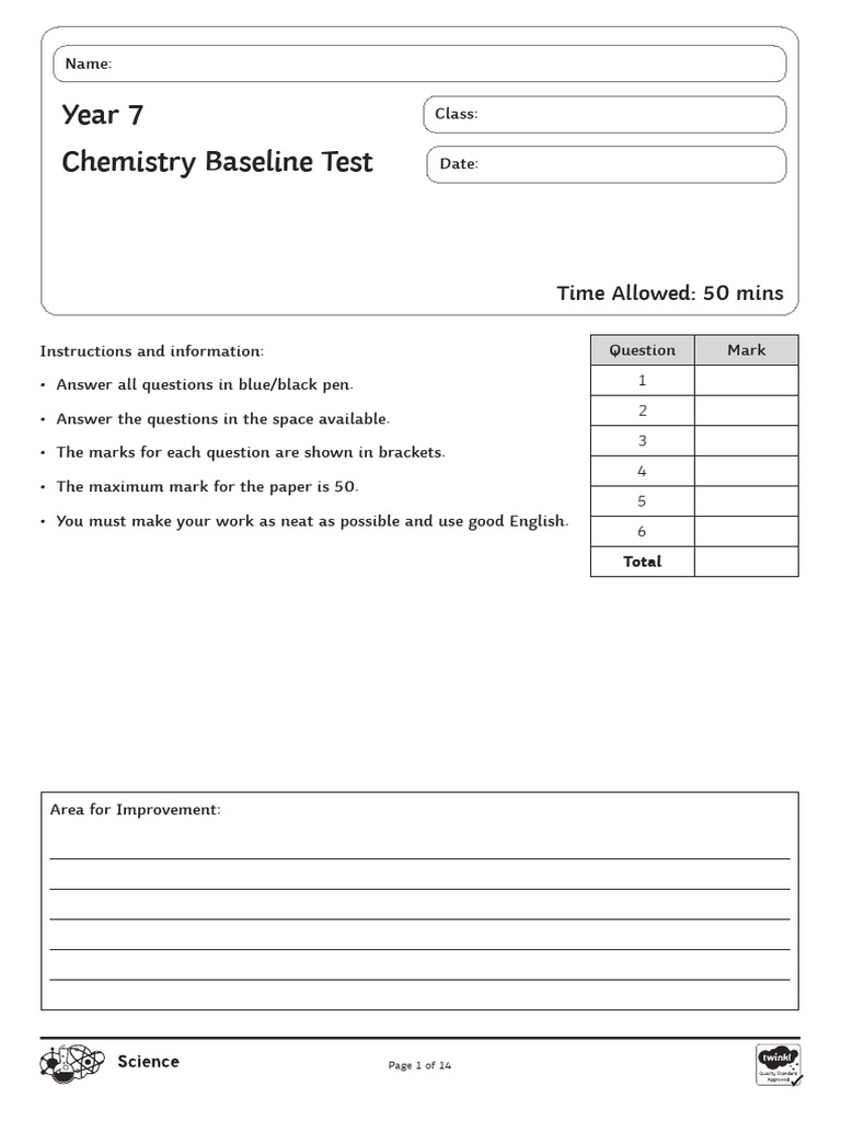Year 7 Chemistry Baseline Test | PDF | Solid | Ice