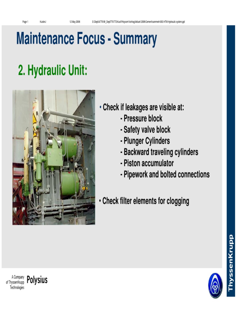 Hydraulic Cylinder Maintenance Checklist | PDF | Tools | Fluid Dynamics