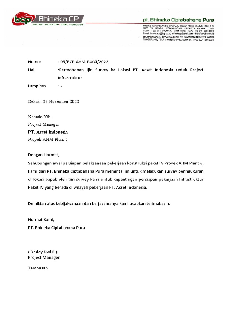 Surat Perijinan 05 Survey Ijin Acset. Up Acset | PDF | Seni | Teknologi ...