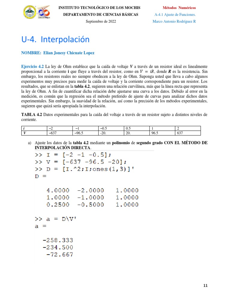 ACT - 4.2C Interpolación | PDF | Resistor | Análisis numérico