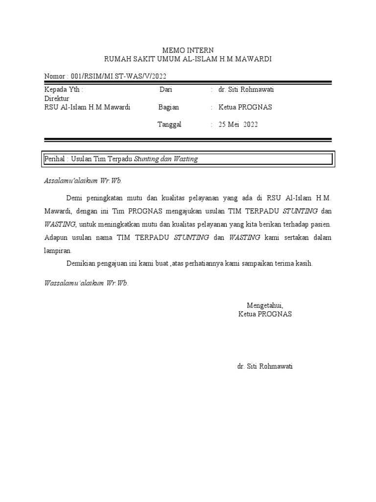 Usulan Tim Stunting dan Wasting RSU Al-Islam | PDF | Karier & Perkembangan