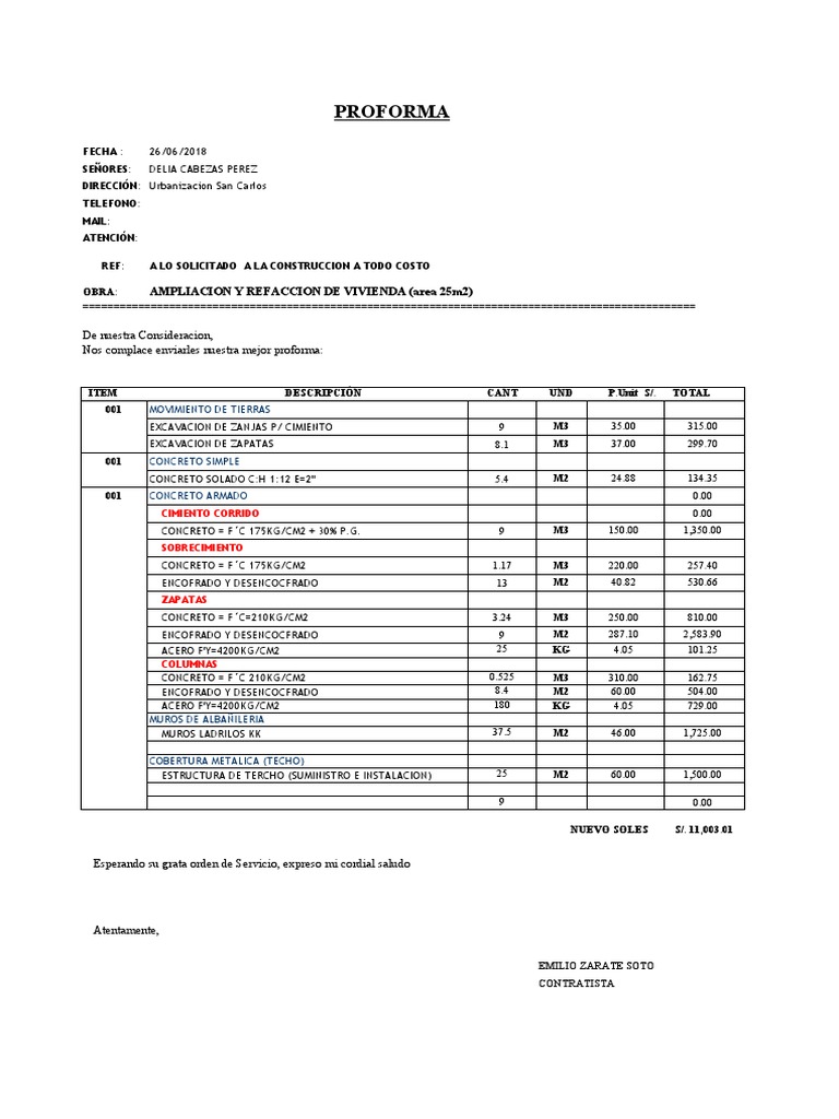 PROFORMA | PDF | Materiales de construcción | Química