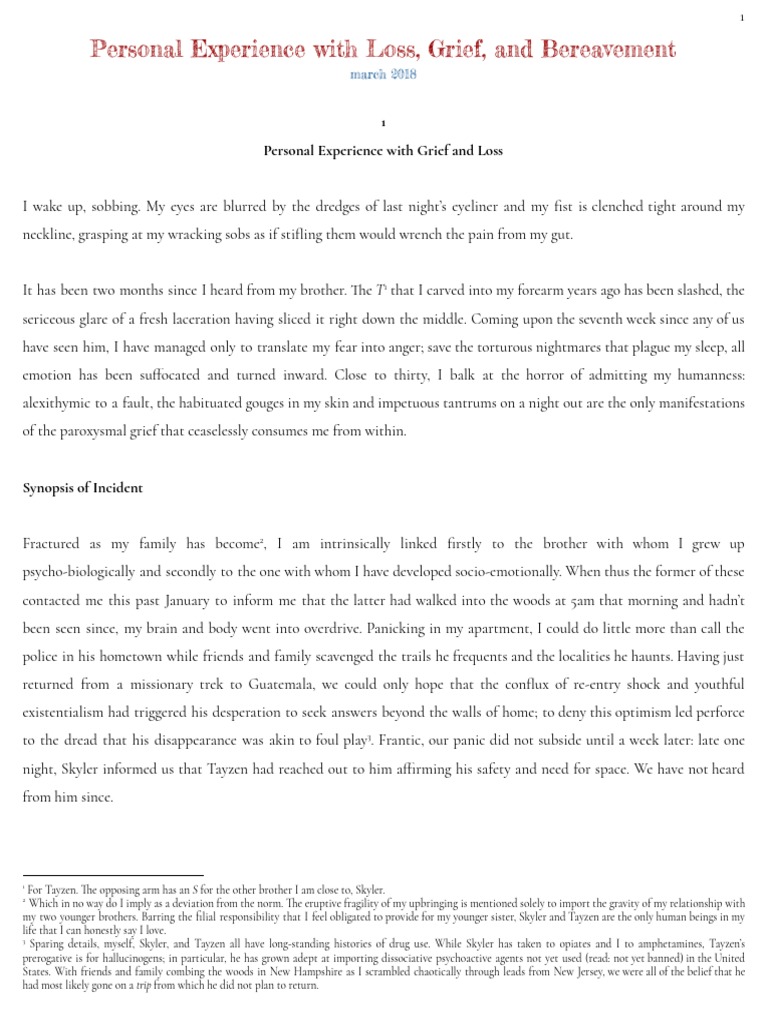 Personal Experience With Loss, Grief, and Bereavement | PDF | Grief ...