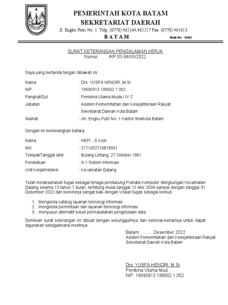 Pengalaman Kerja Hepi | PDF