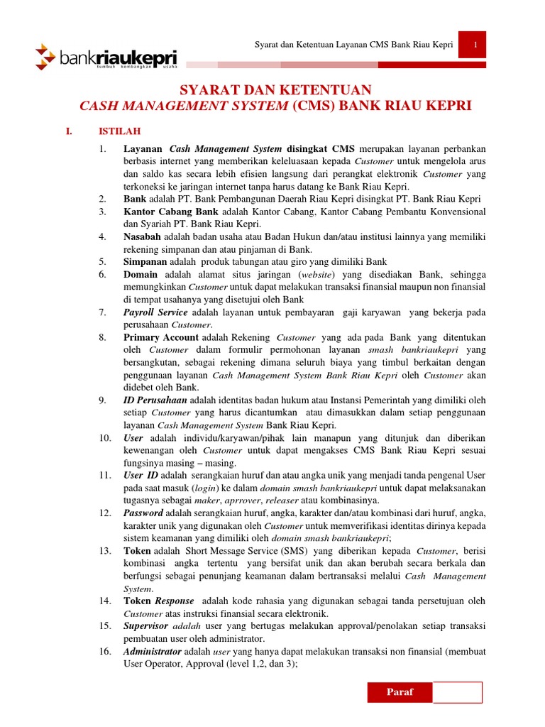 Syarat Dan Ketentuan CMS Bank Riau Kepri | PDF