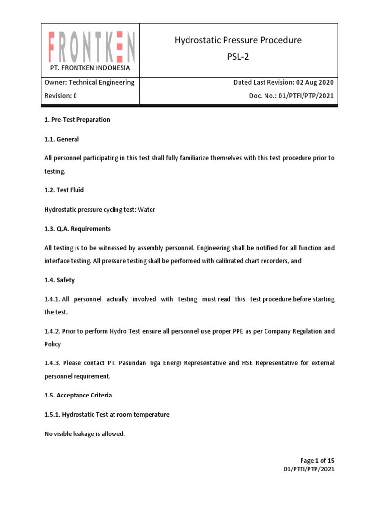 Hydro Test Procedure - PSL-2 | PDF | Valve | Pressure