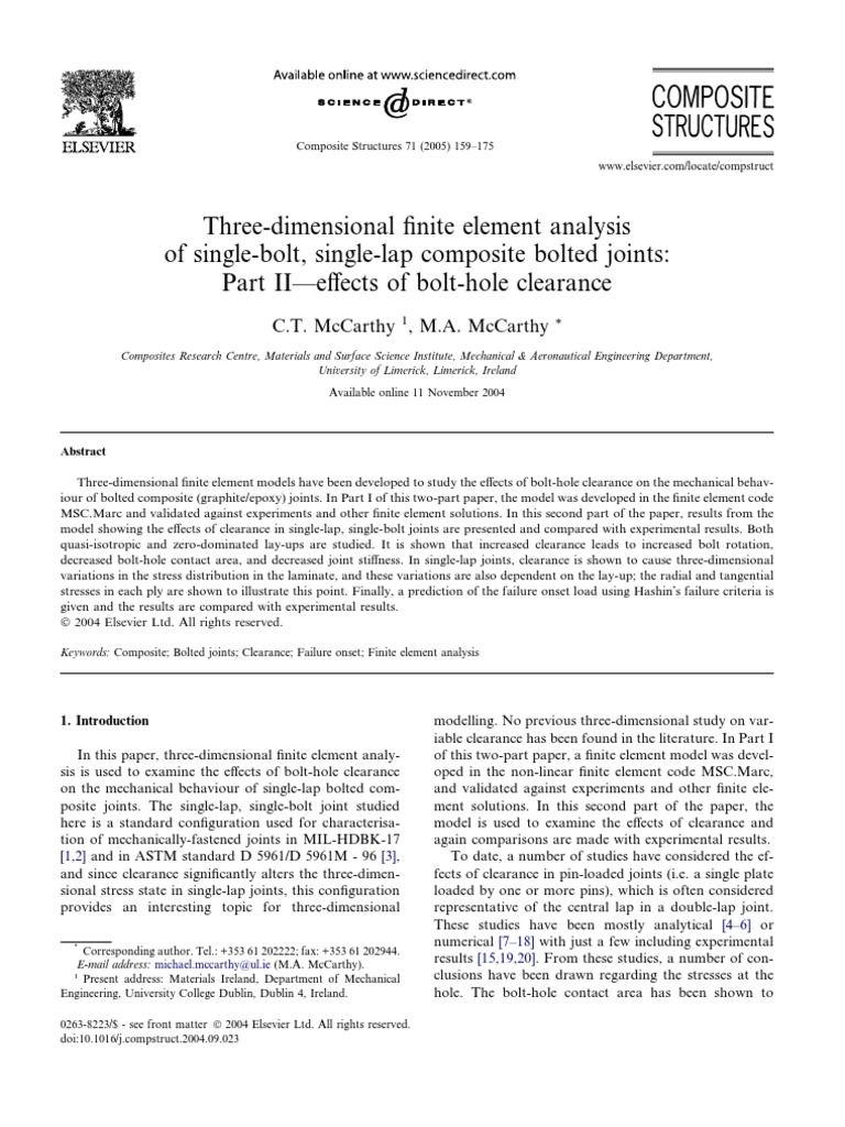 Three-Dimensional Finite Element Analysis of Single-Bolt Single-Lap ...