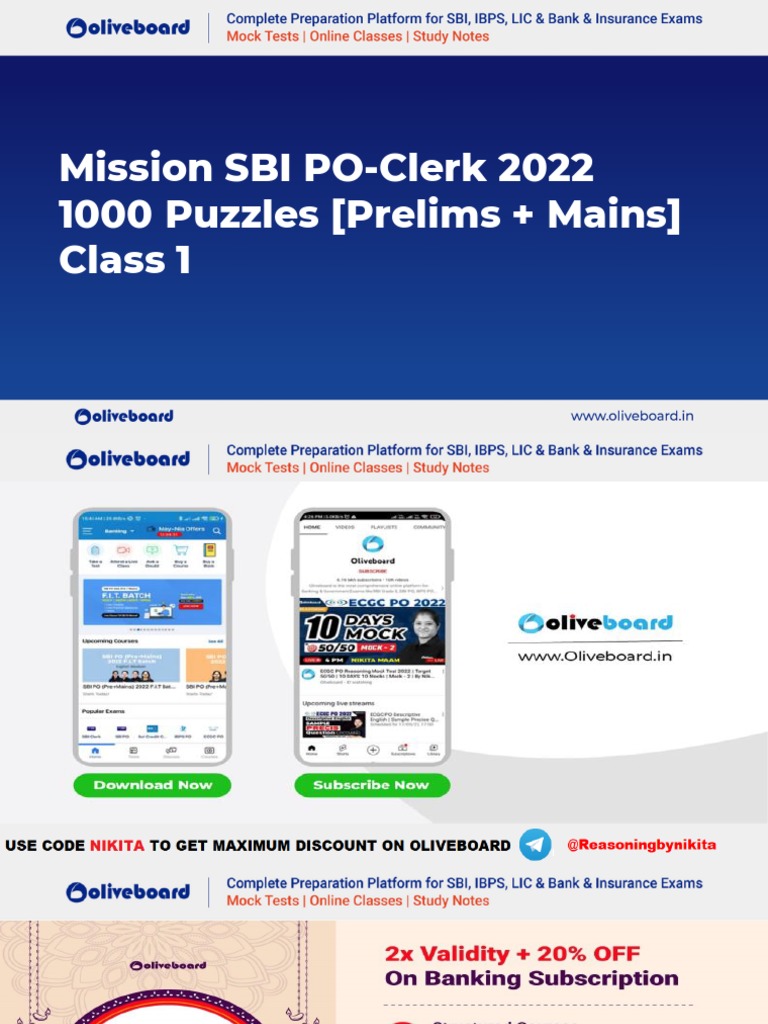 SBI PO-Clerk Reasoning 1000 Puzzles Session 1 Nikita | PDF | Alphabet