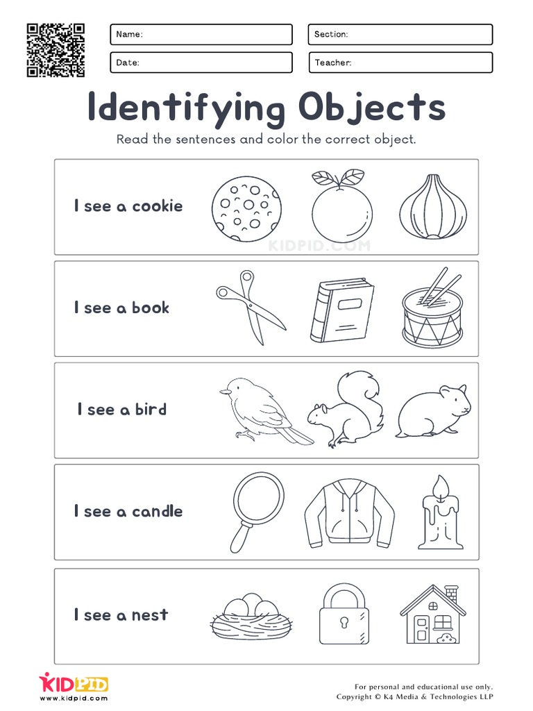 Identifying Objects Coloring Worksheets For Kids Pages | PDF