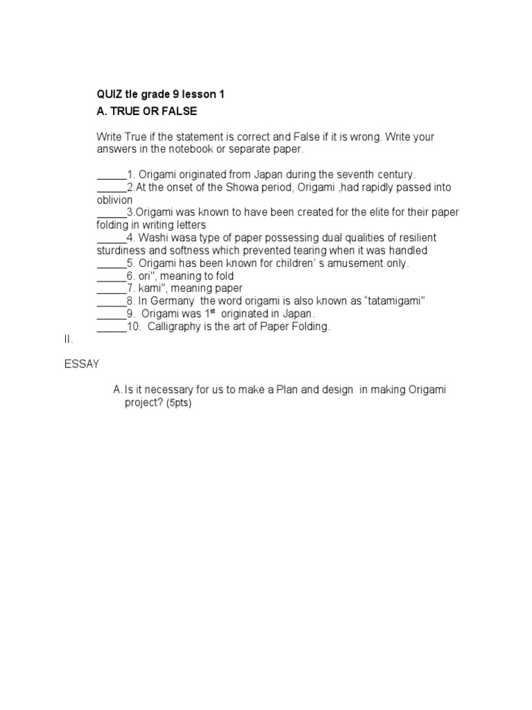 QUIZ Tle Grade 9 Lesson 1 | PDF