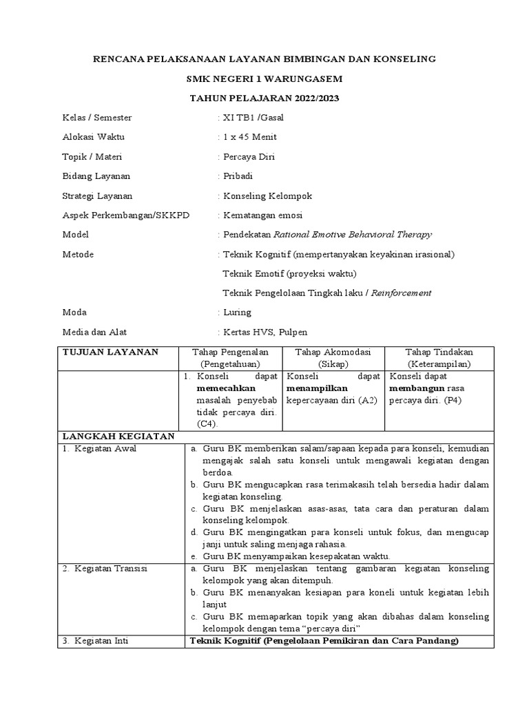 RPL Konseling Kelompok Percaya Diri | PDF | Seni