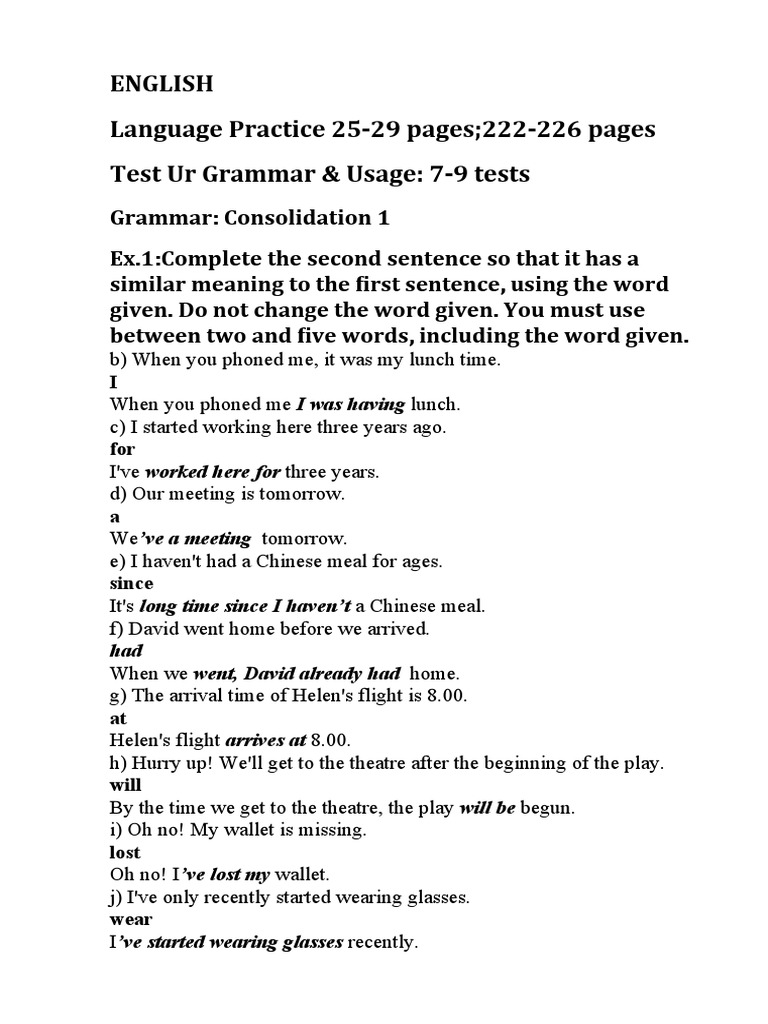 FCE Language Practice 25 29p, 222 226p, Test Ur Grammar & Usage Tests | PDF