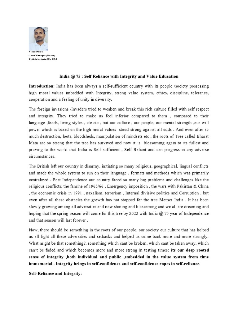 India @ 75: Promoting Self-Reliance and Integrity Through Reforms in ...