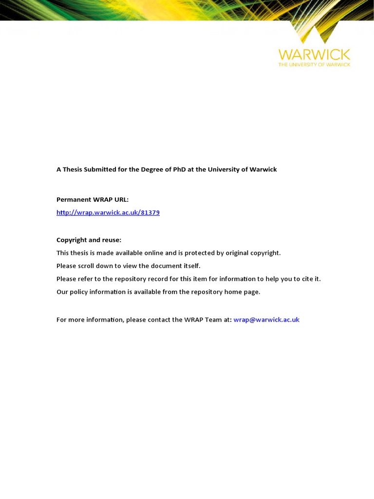 A Thesis Submitted For The Degree of PHD at The University of Warwick ...