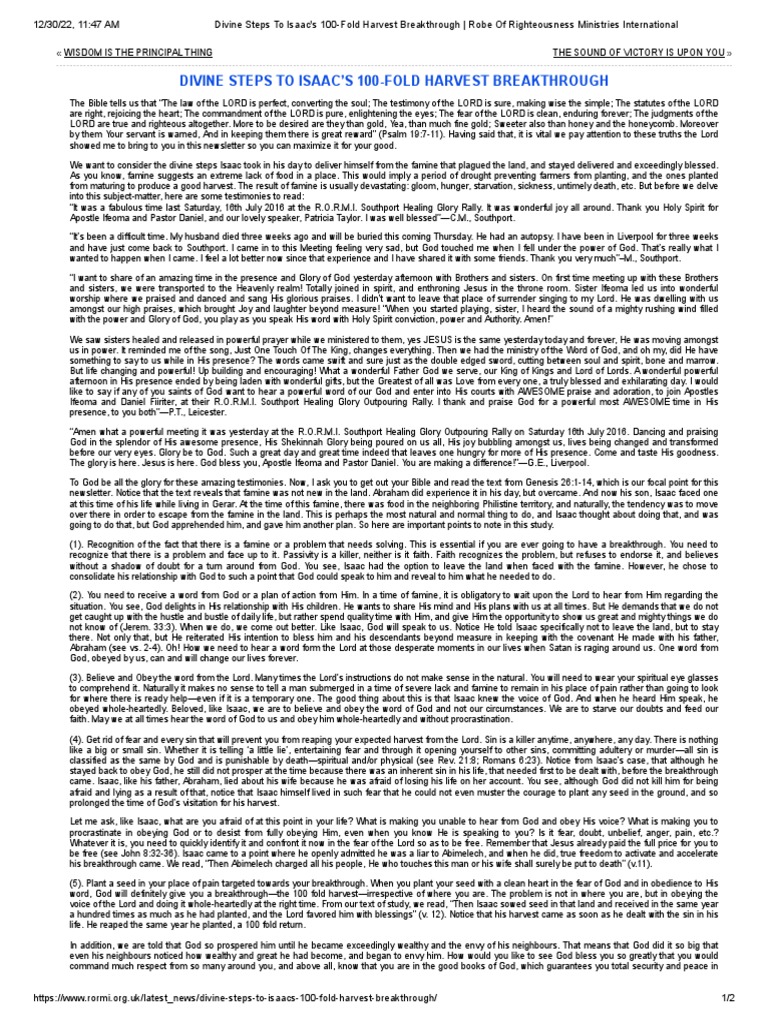 Divine Steps To Isaac's 100-Fold Harvest Breakthrough | PDF | Isaac | Glory (Religion)