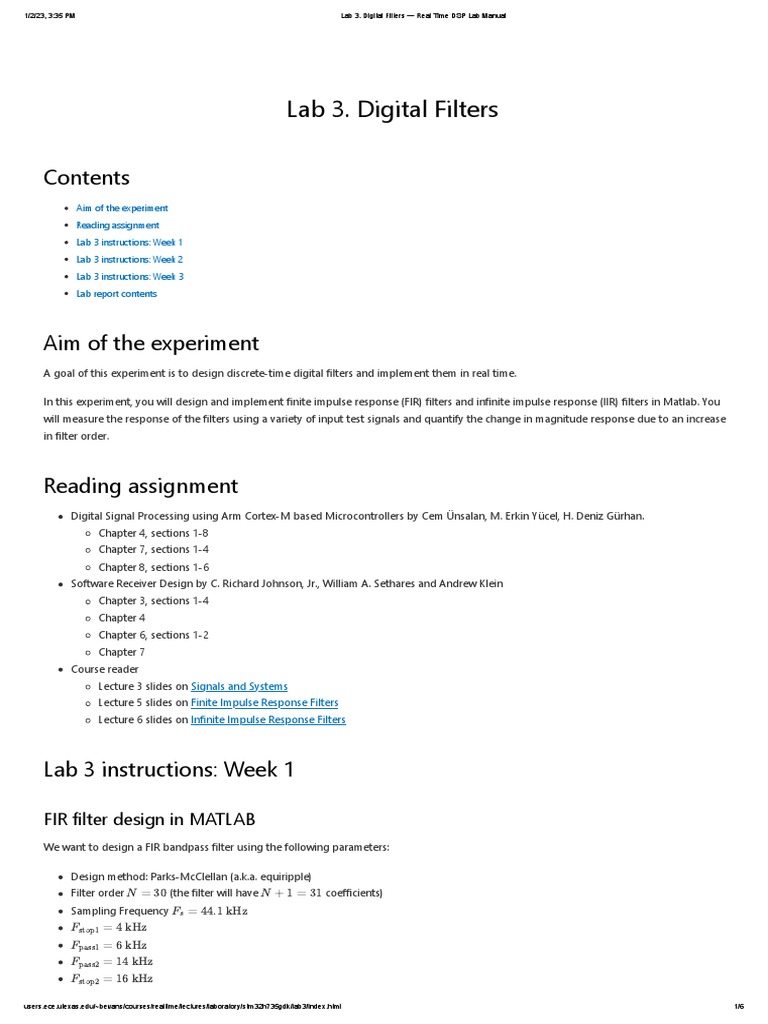Digital Filters Lab Report | PDF | Digital Signal Processing | Computer Engineering