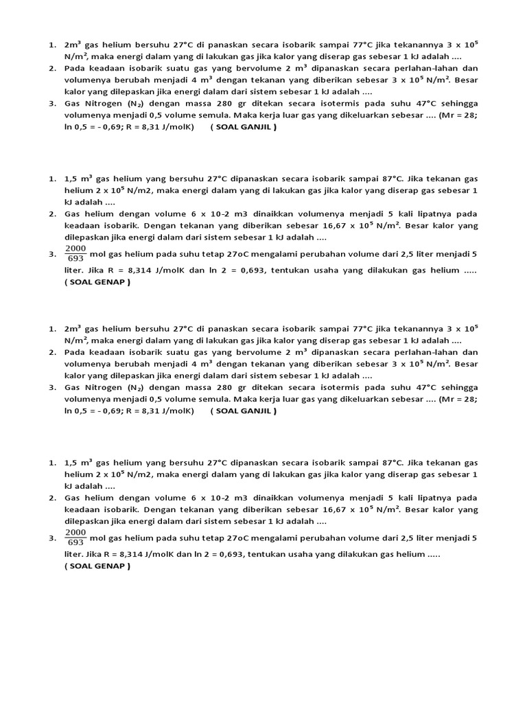 Soal Harian Thermodinamika 1 | PDF | Metode & Bahan Ajar | Sains & Matematika
