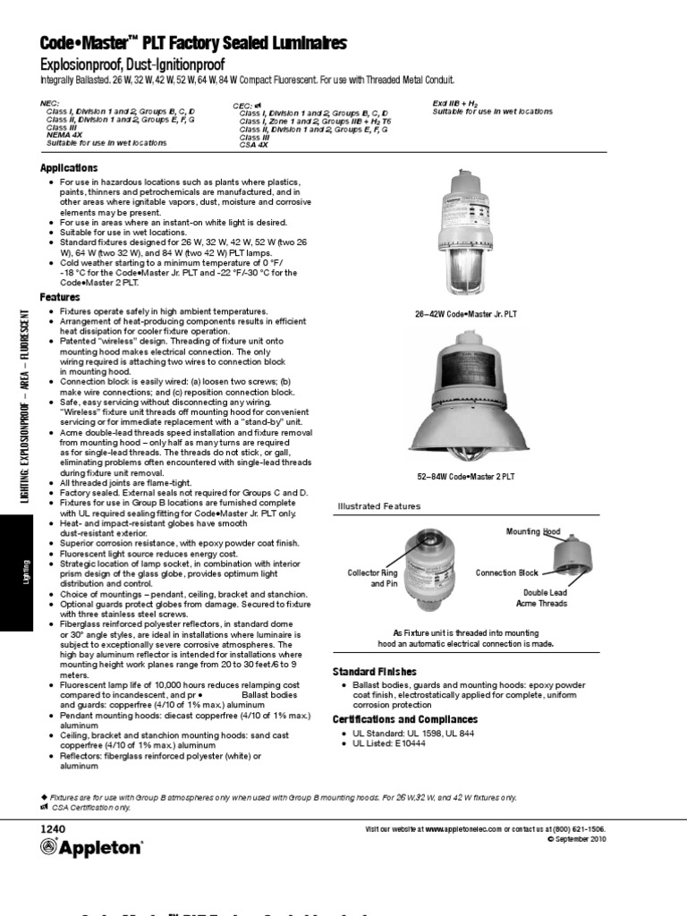 AEC MC007 Code Master PLT Factory Sealed Luminaires | PDF | Fluorescent ...