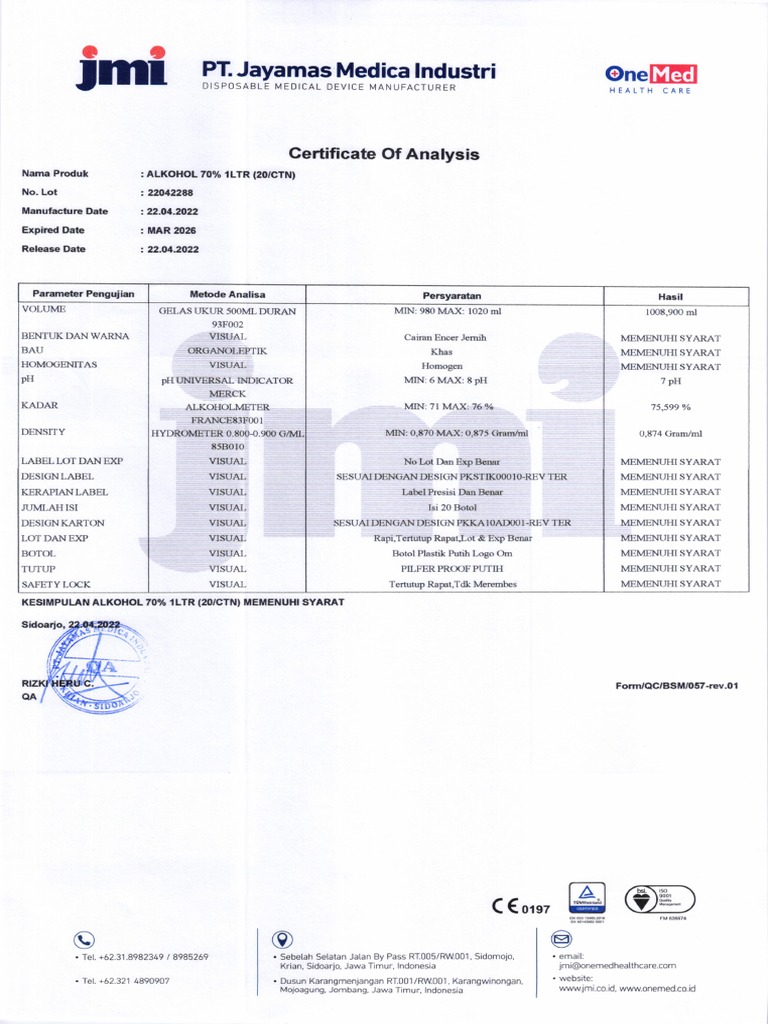 Coa Alkohol 70% (22042288) | PDF