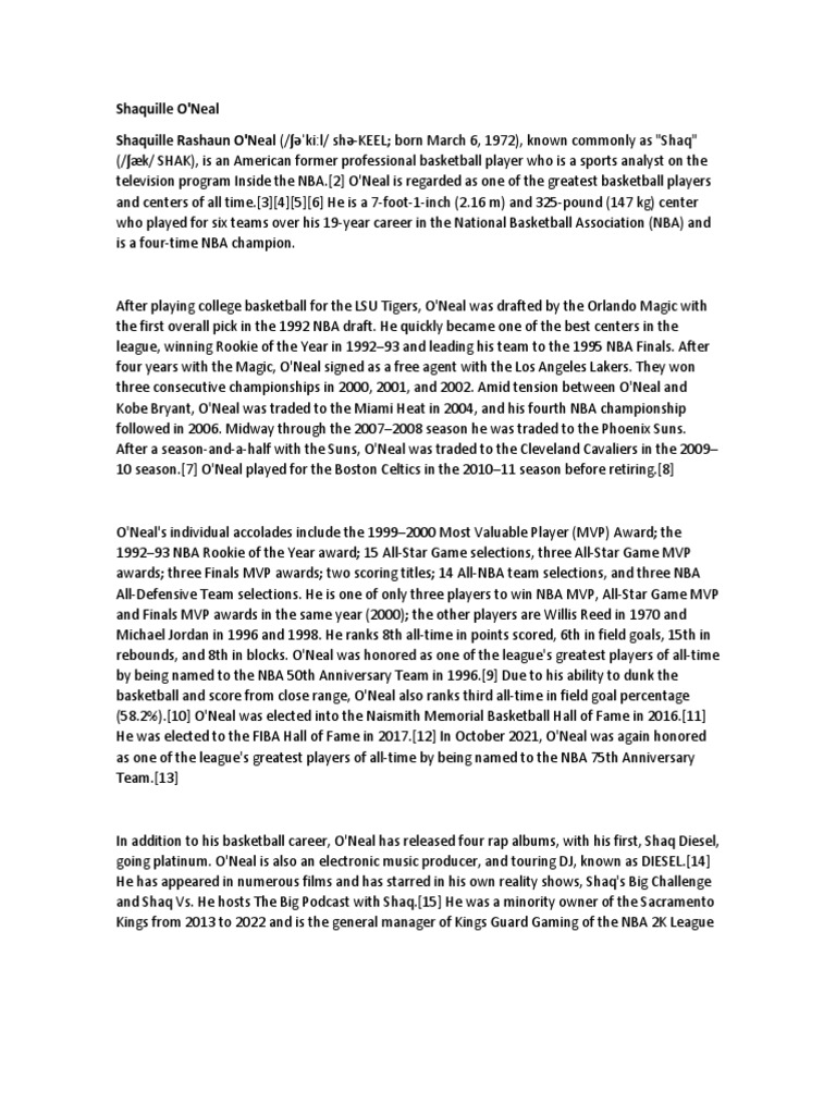 Shak Oneal | PDF | Nba Finals | National Basketball Association