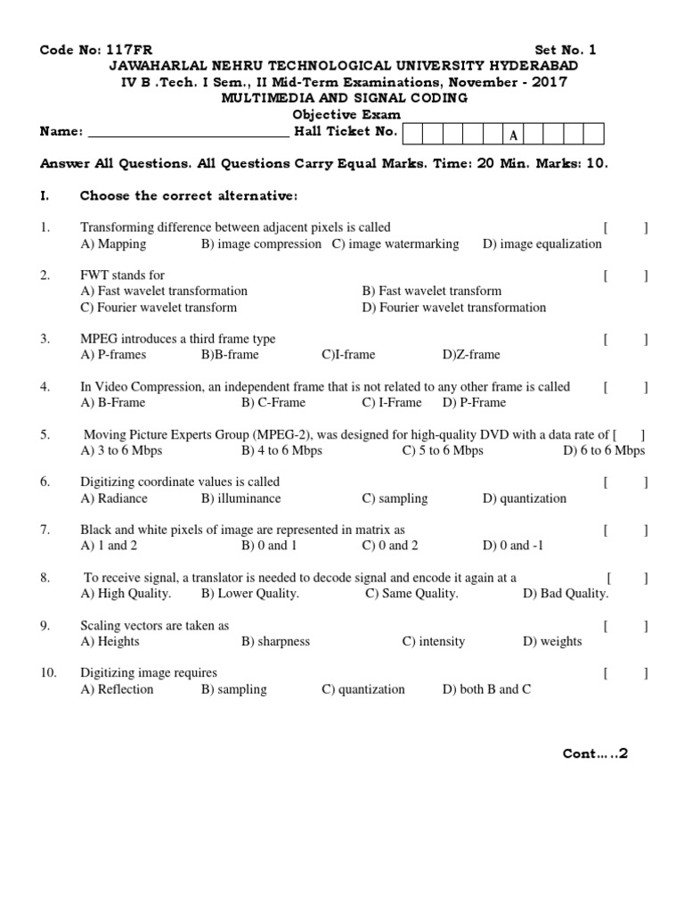 117fr Multimedia And Signal Coding Pdf Data Compression Video